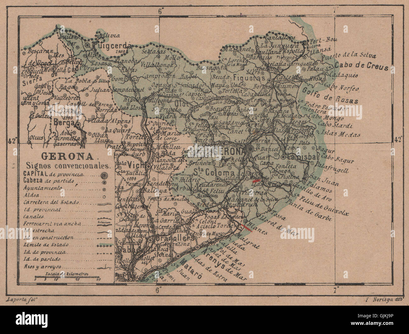 GERONA. Girona. Cataluña Catalunya Catalonia. Mapa antiguo de la ...