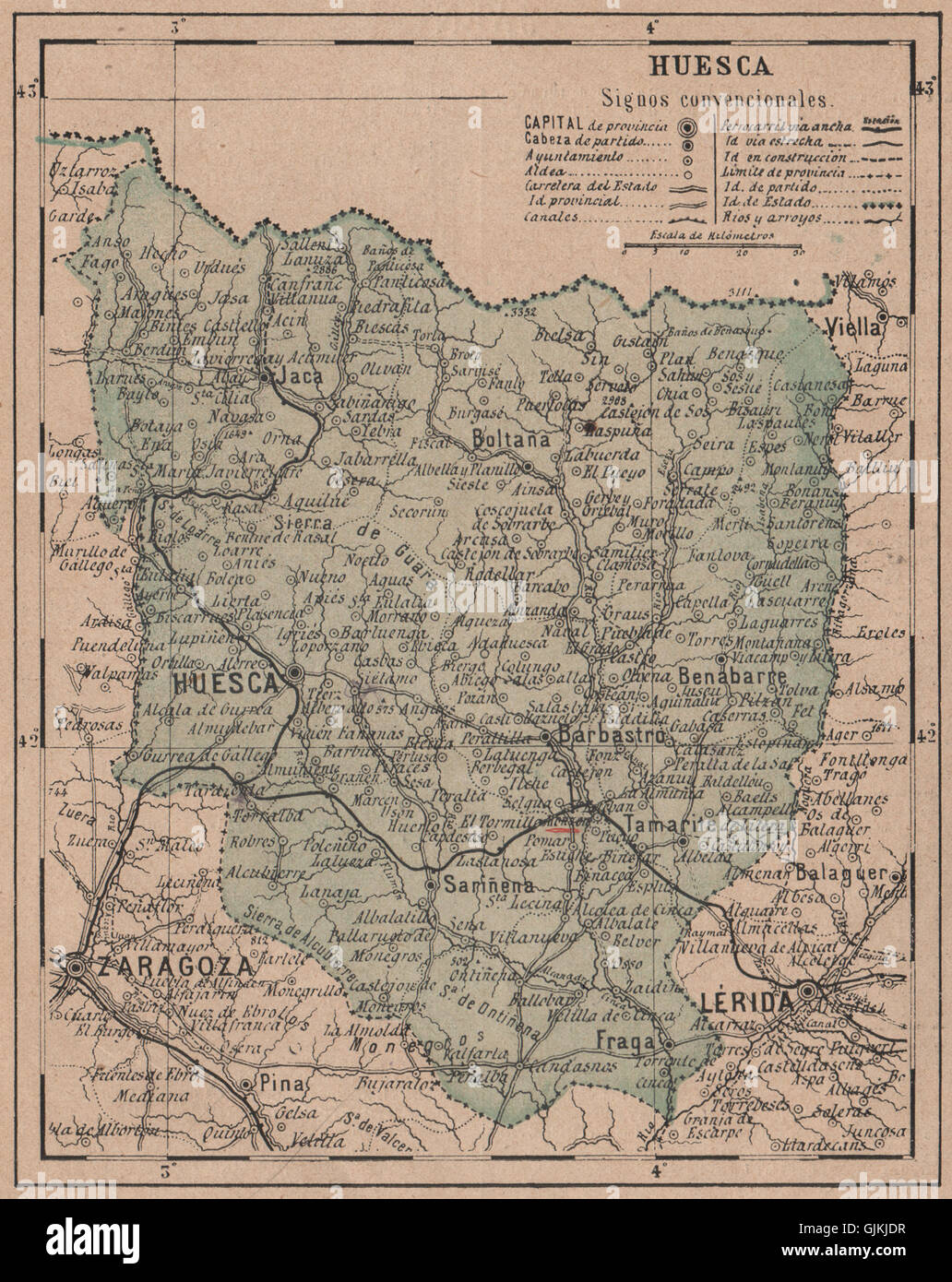 HUESCA. Aragon. Mapa antiguo de la provincia, 1908 Stock Photo - Alamy