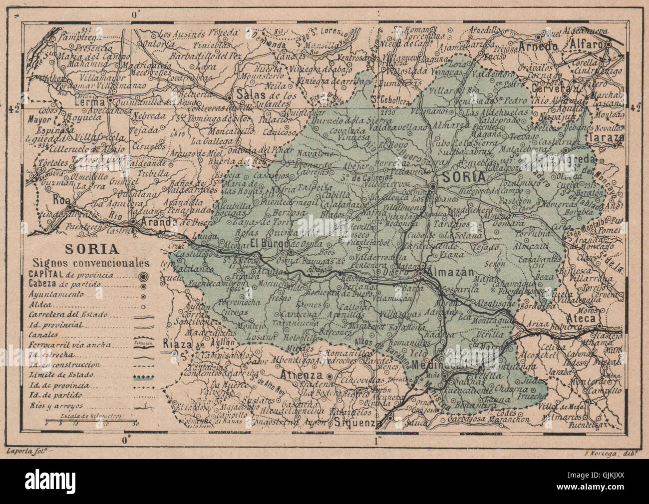SORIA. Castilla y León. Mapa antiguo de la provincia, 1908 Stock Photo ...