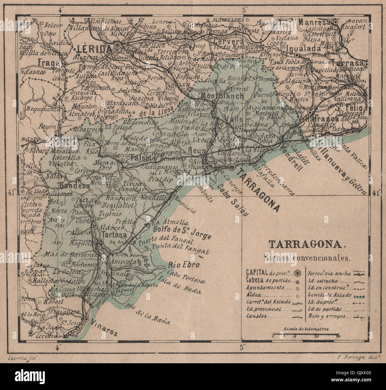 TARRAGONA. Cataluña Catalunya Catalonia. Mapa antiguo de la provincia ...