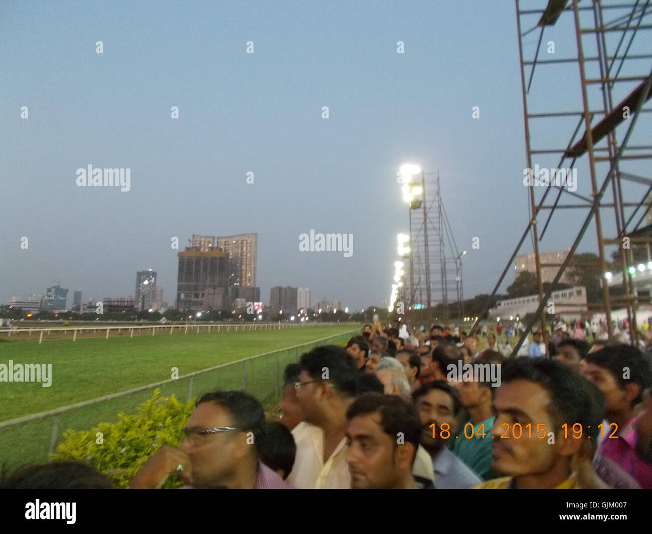 The installation of floodlights for the first-ever night race in India ...