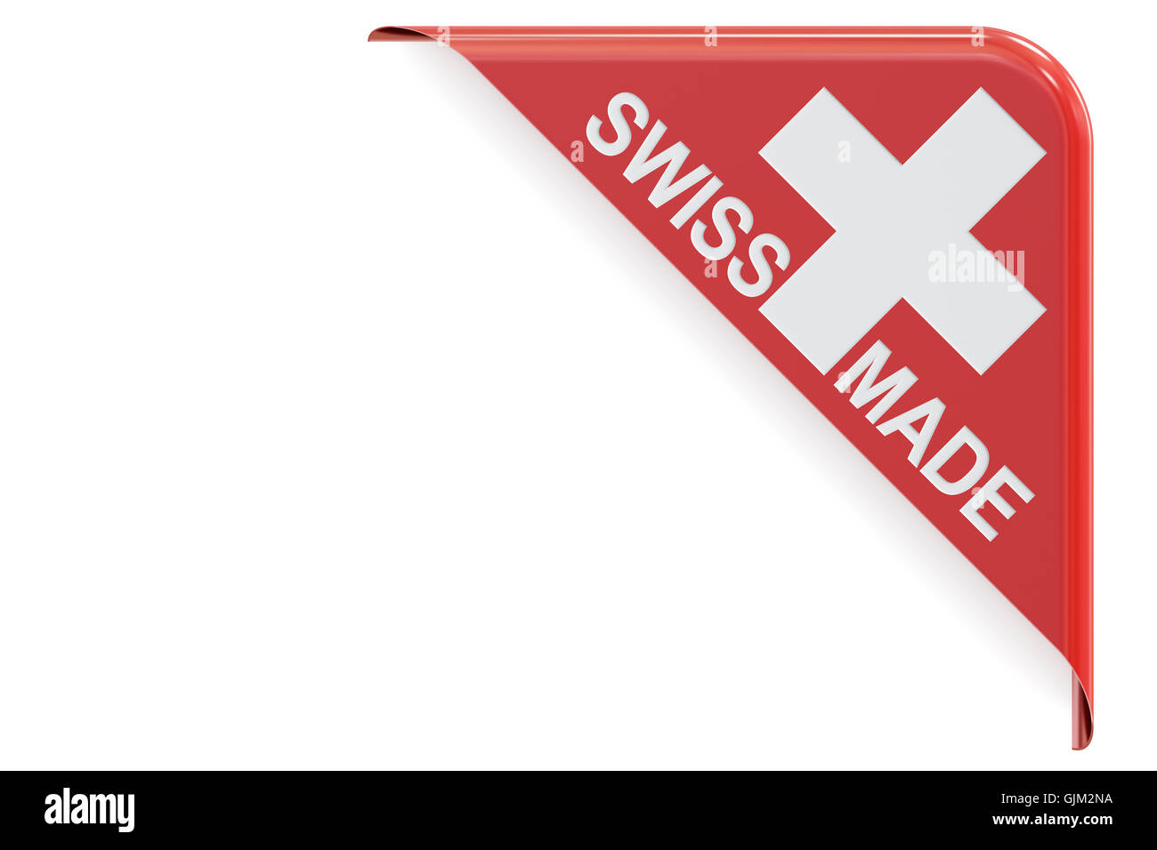Swiss made concept, red corner. 3D rendering isolated on white ...