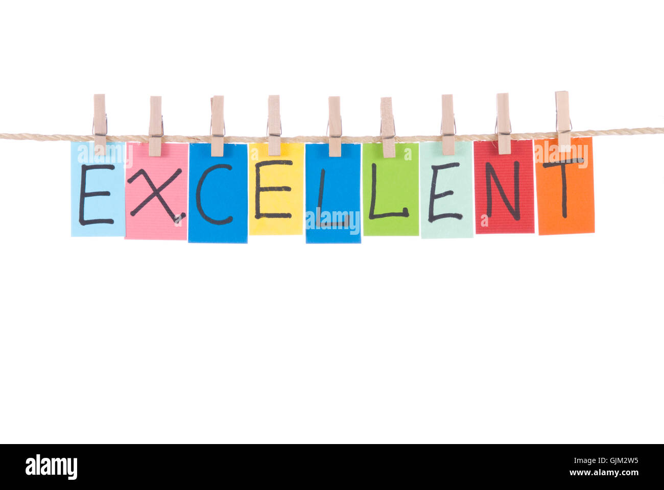 Excellent, words hang by wooden peg Stock Photo - Alamy