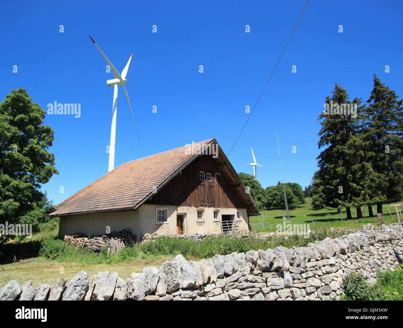 House and wind turbines Stock Photo - Alamy