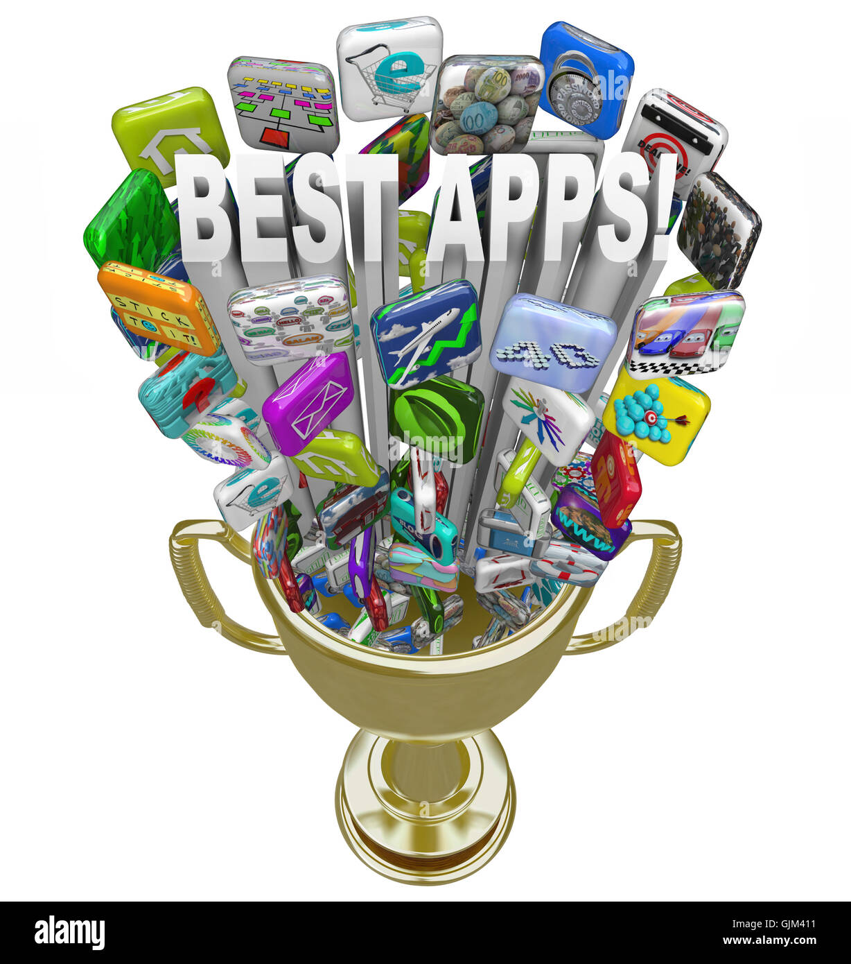 Best Apps - Tile Icons in Golden Trophy Stock Photo - Alamy