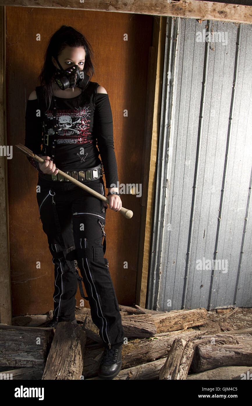 Axe weilding goth Stock Photo - Alamy