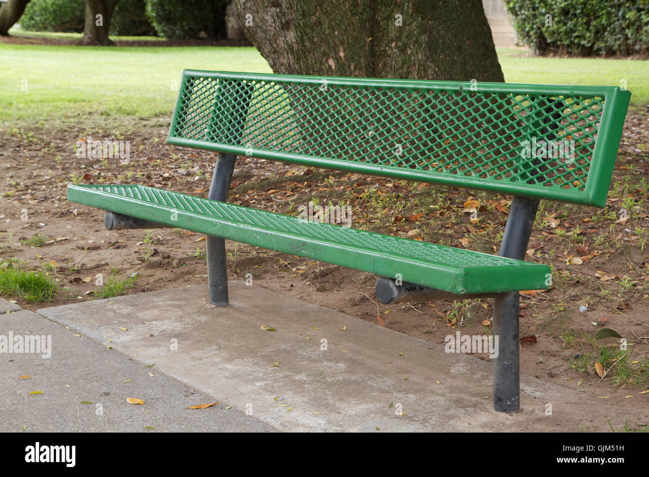 Green bench tree Stock Photo - Alamy