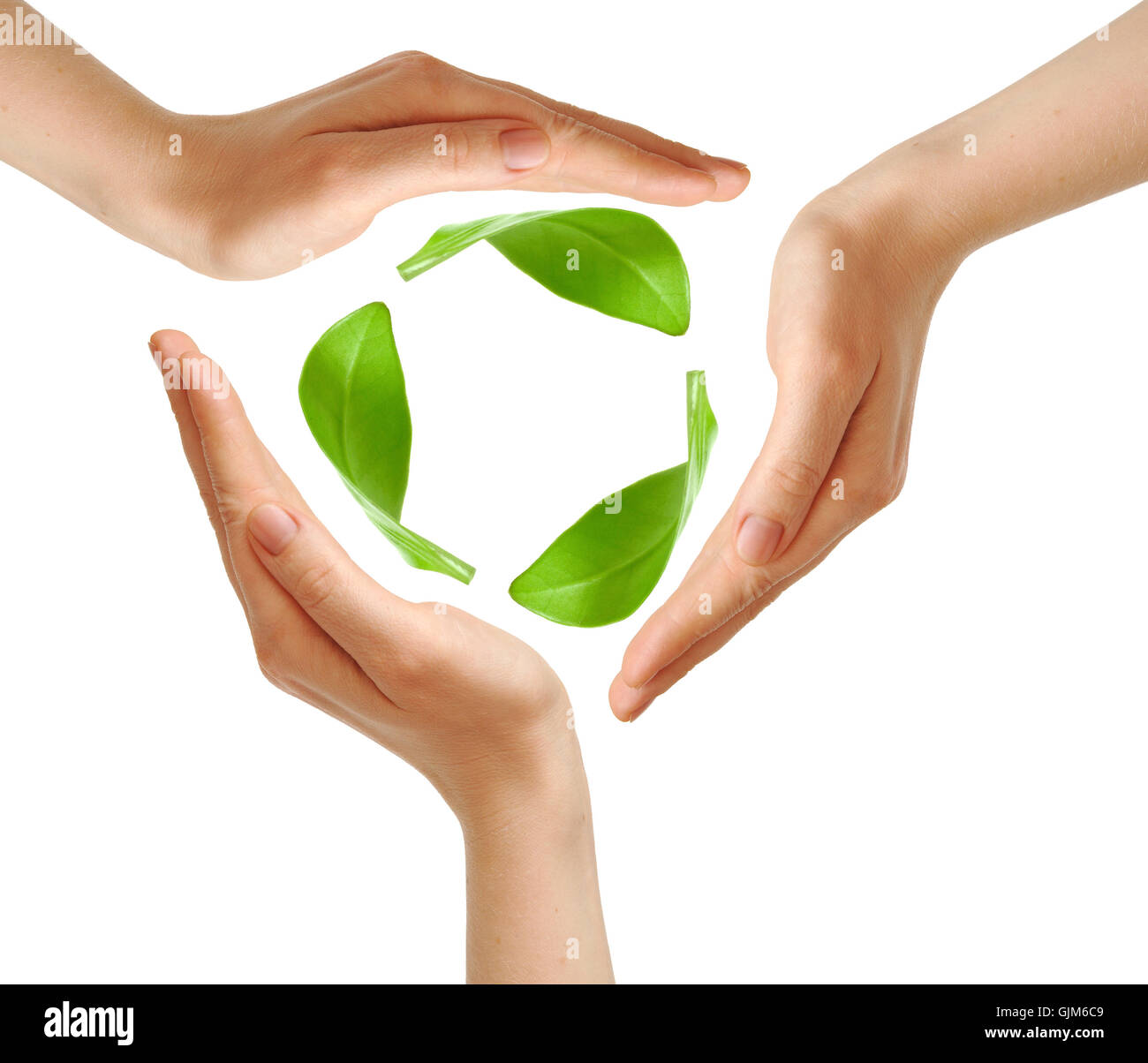 Recycling symbol made from hands isolated on white background Stock ...