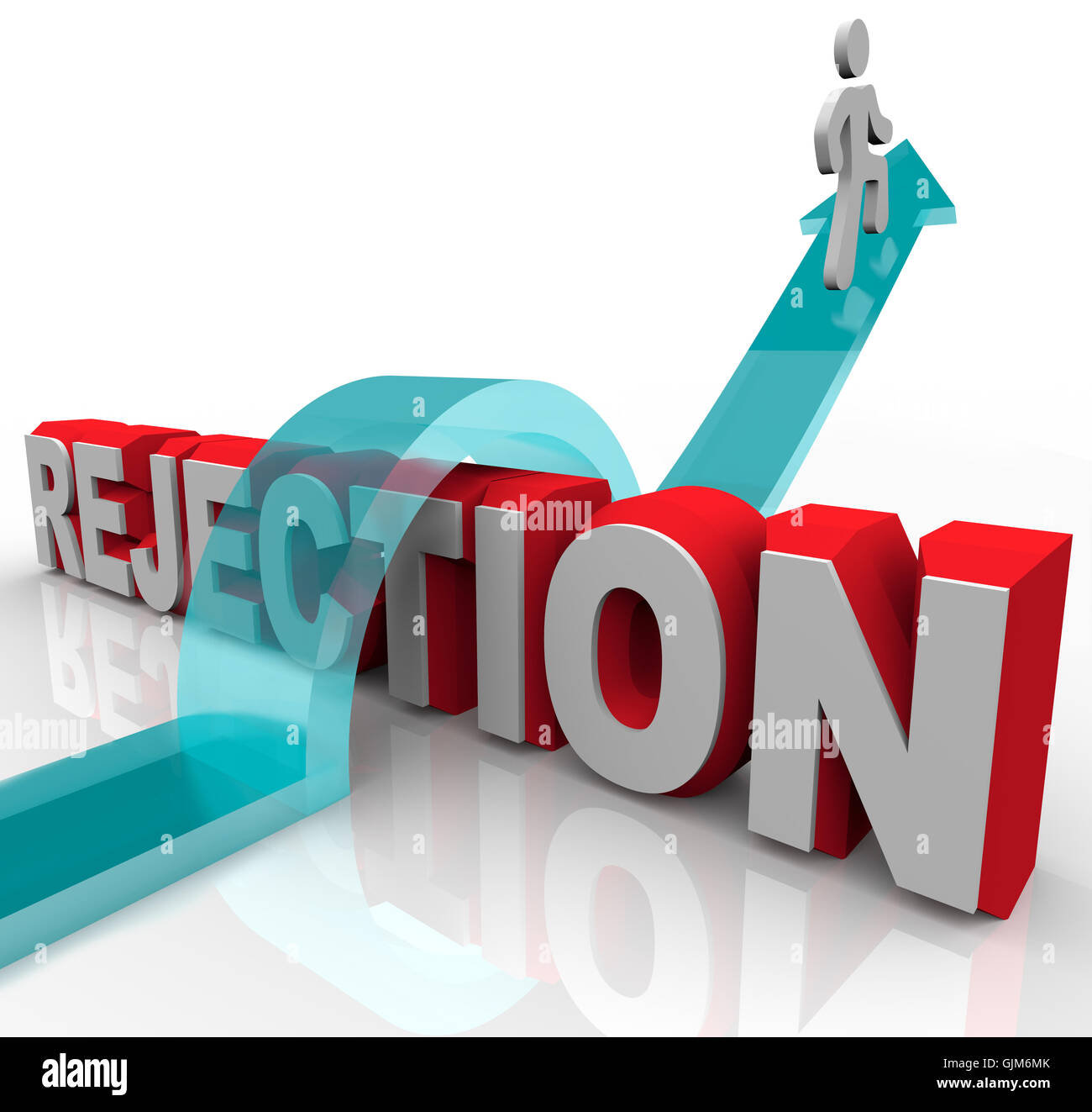 Getting Over Rejection - Arrow Jumping Over Word Stock Photo - Alamy