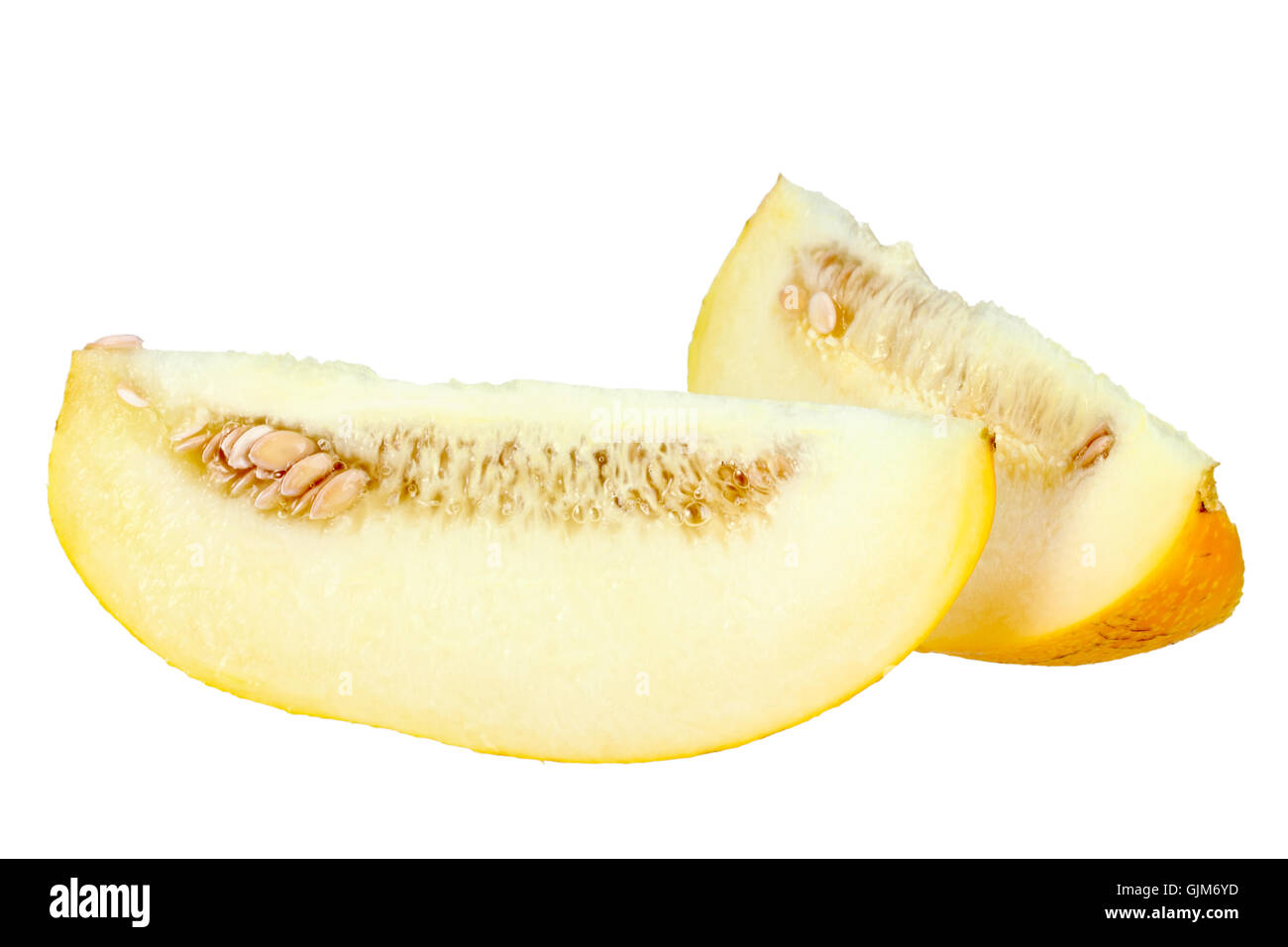 Two slice of ripe yellow melon Stock Photo - Alamy