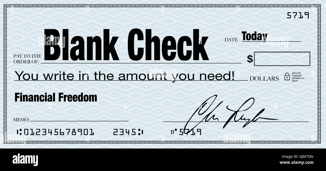 Blank Check - Financial Freedom from Wealth Stock Photo - Alamy