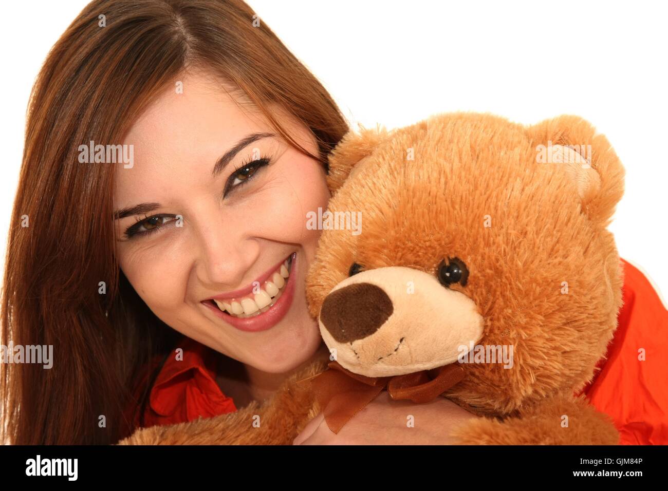 Pretty Woman and Bear Stock Photo - Alamy