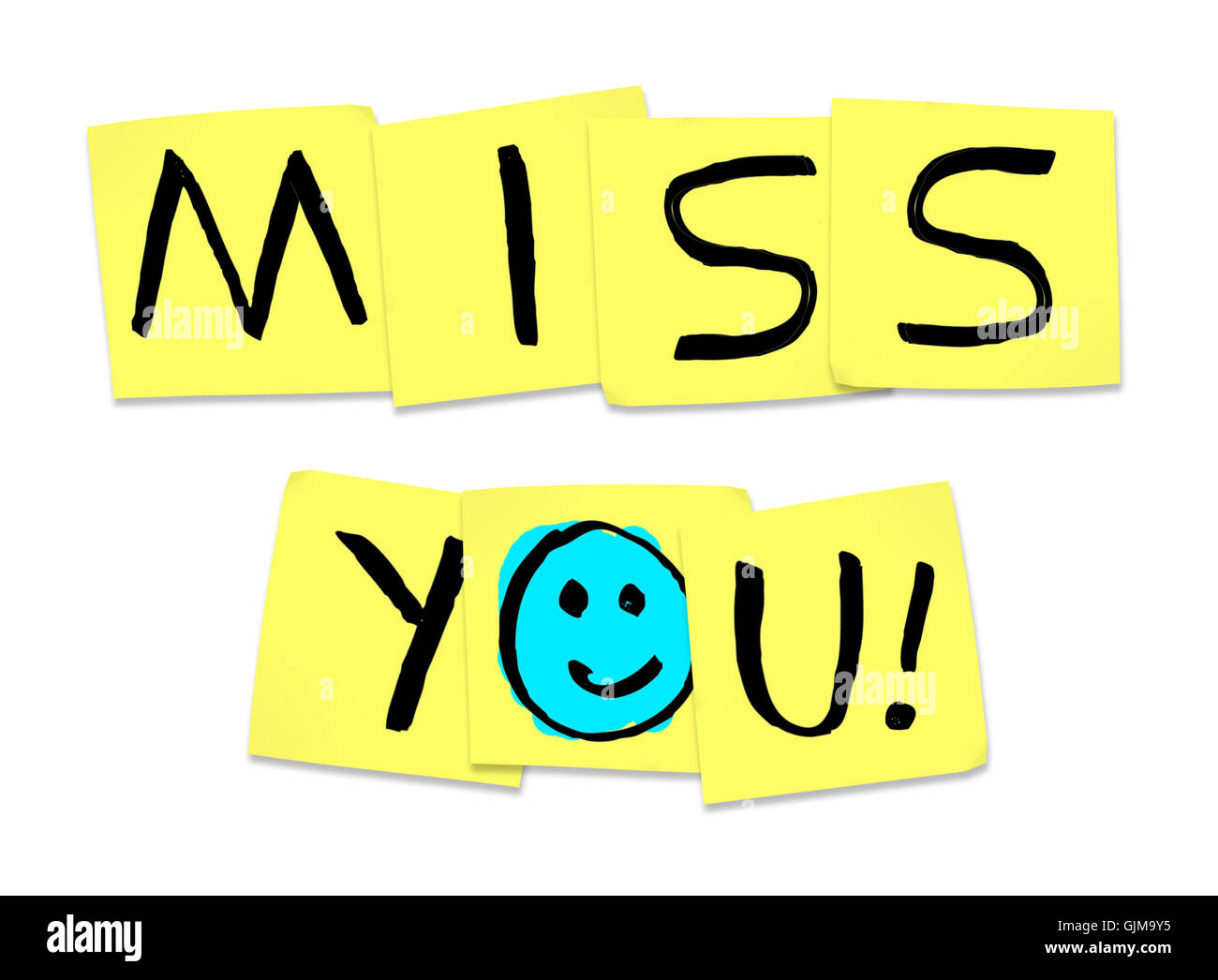 Miss You - Words on Yellow Sticky Notes Stock Photo - Alamy