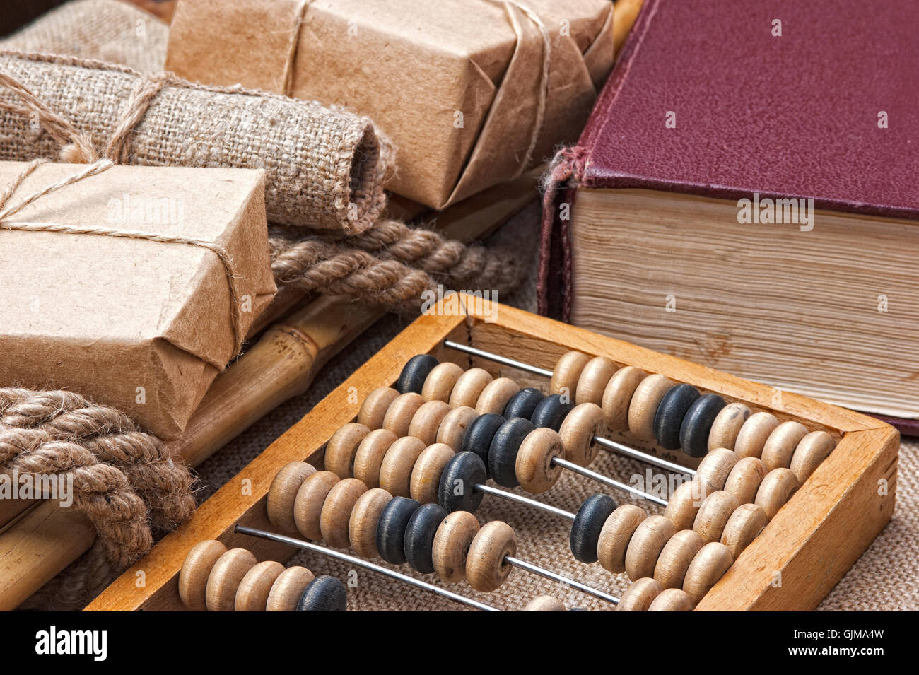 Still Life in a warehouse with abacus Stock Photo - Alamy