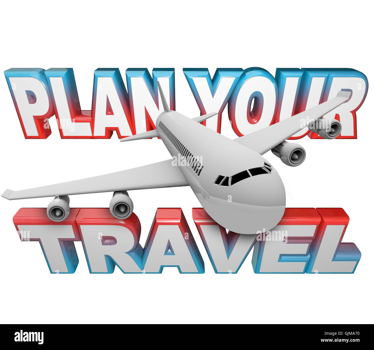 Plan Your Travel Itinerary Words Airplane Background Stock Photo - Alamy
