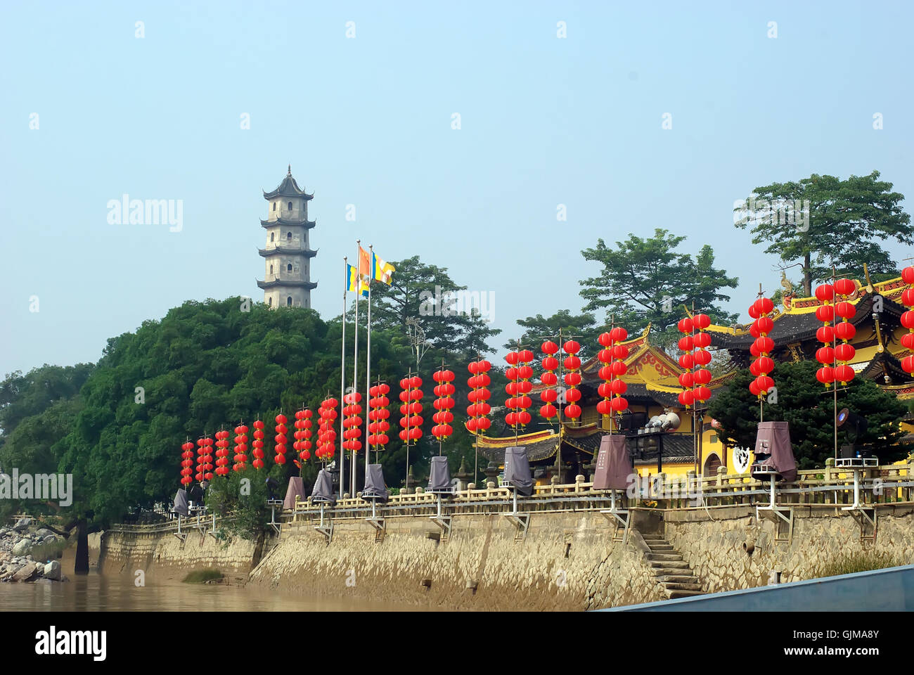 The ancient tower and Red Lantern Stock Photo - Alamy