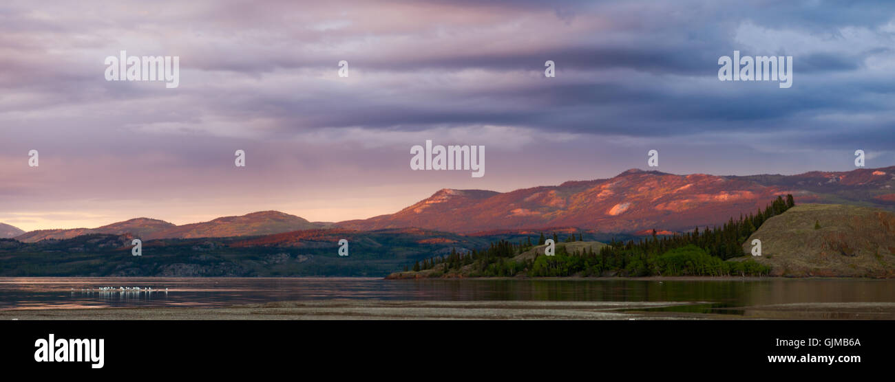 Distant Yukon mountains glowing in sunset light Stock Photo - Alamy