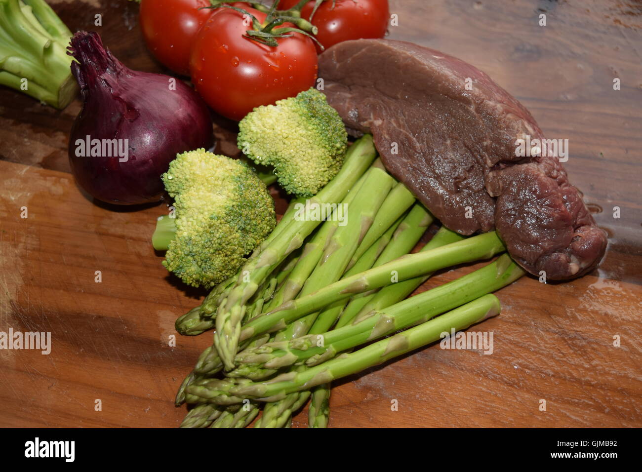 Selection of Vegetables with Raw Meat Stock Photo - Alamy