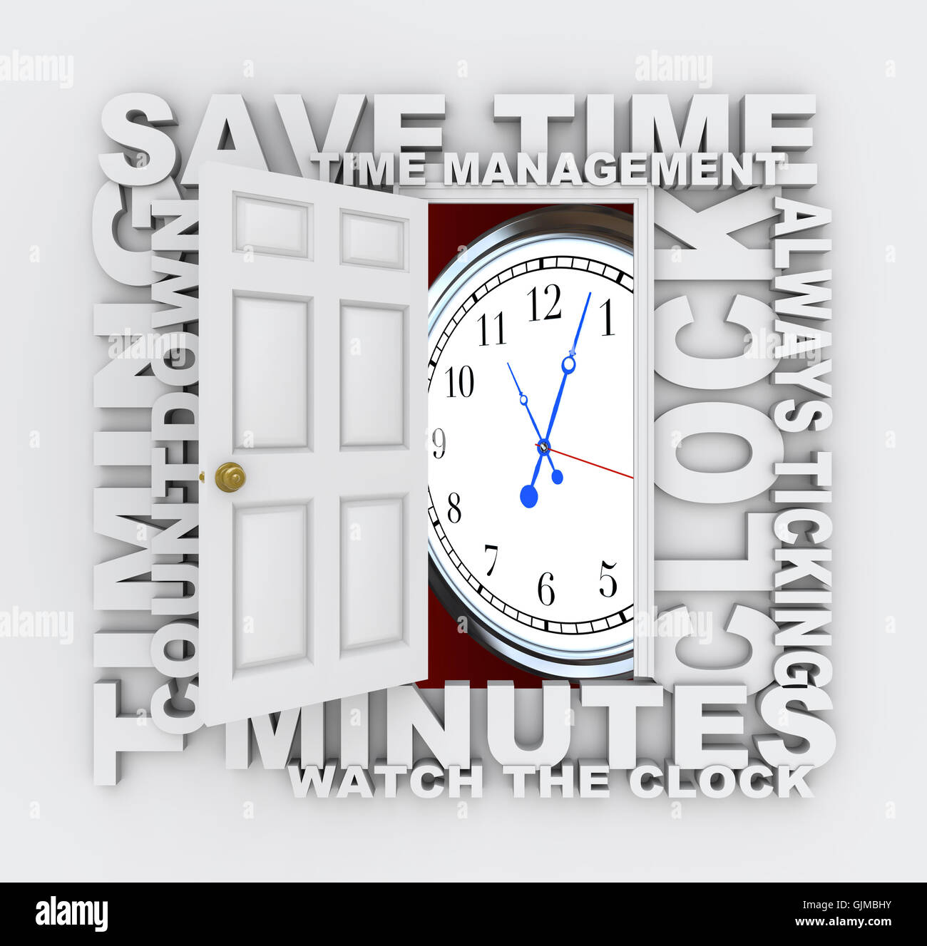 Open Door to Clock and Saving Time as Countdown Ticks Minutes Stock ...
