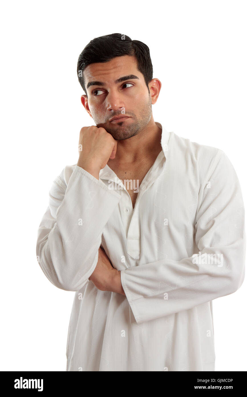 Thinking man looking sideways right Stock Photo - Alamy