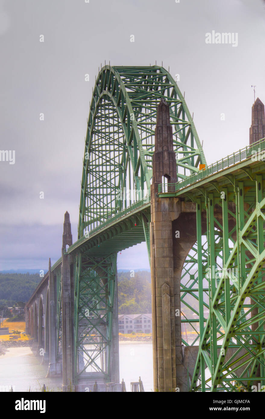 Misty bridge HDR Stock Photo - Alamy