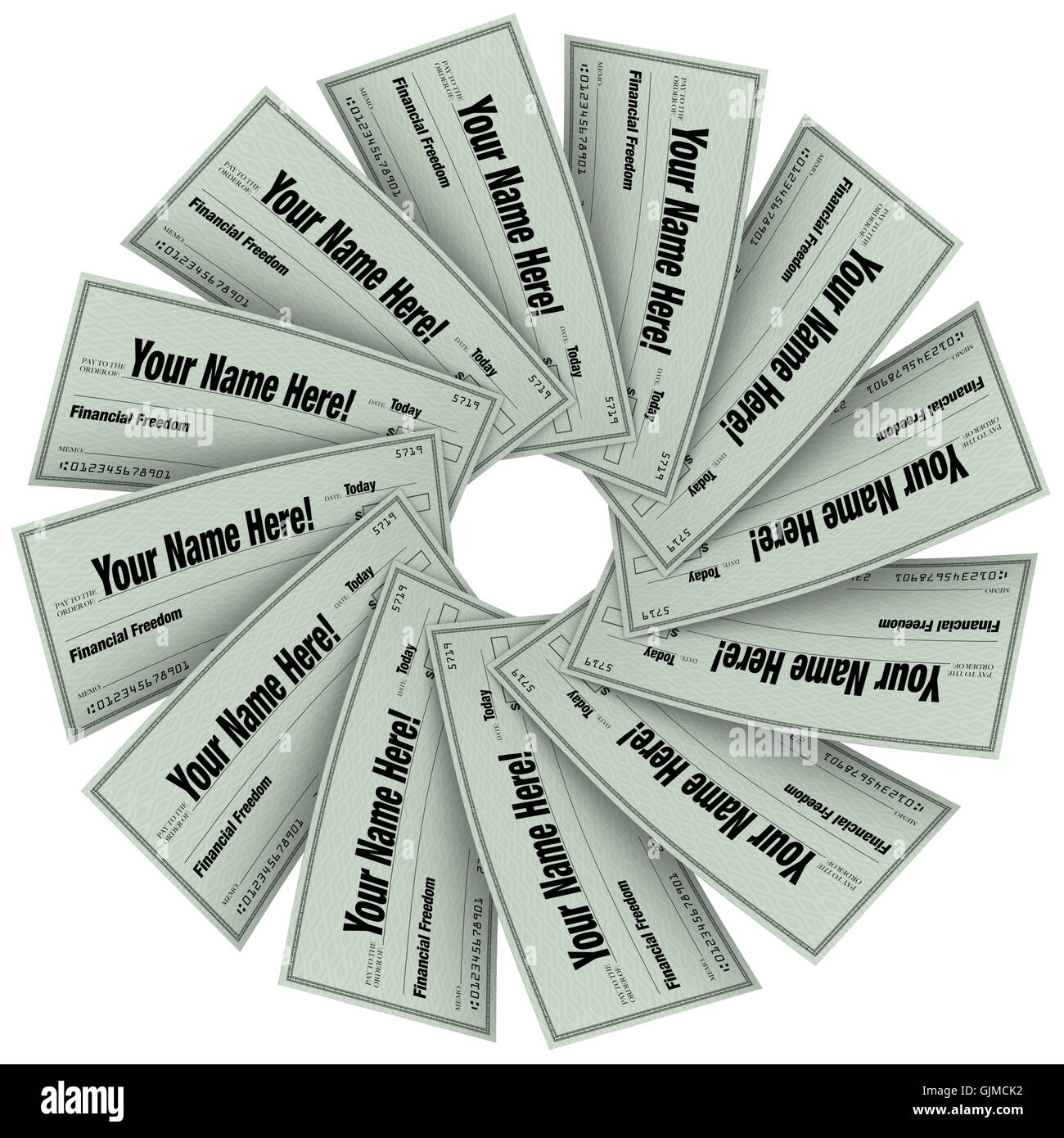 Blank Checks Spiral Pattern - Financial Freedom Stock Photo - Alamy