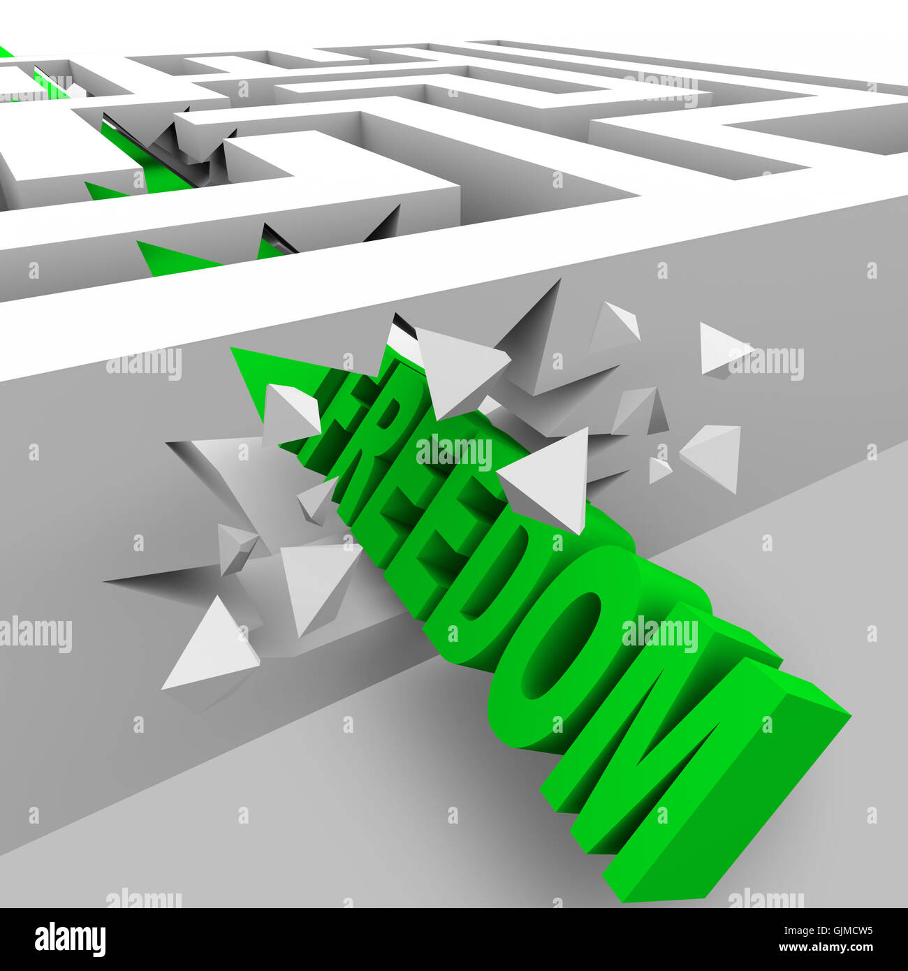 Freedom - Green Word Breaks Through Maze Walls Stock Photo - Alamy