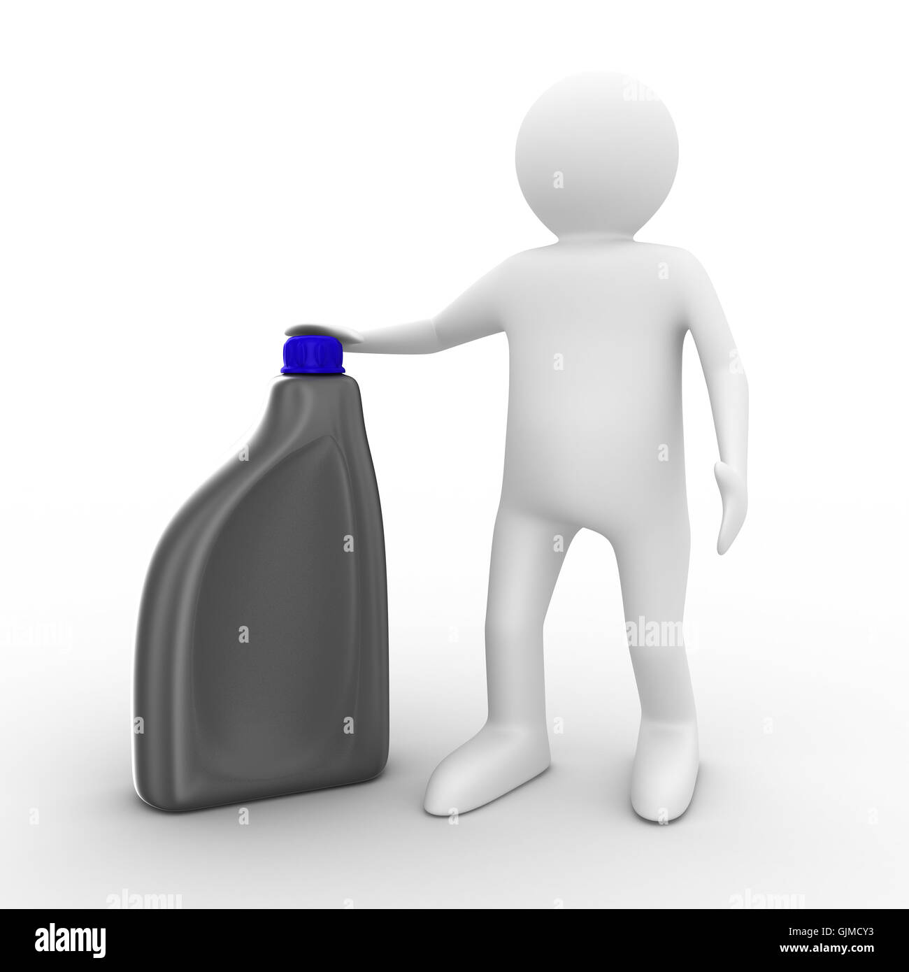 man with oil bottle on white background. Isolated 3D image Stock Photo ...