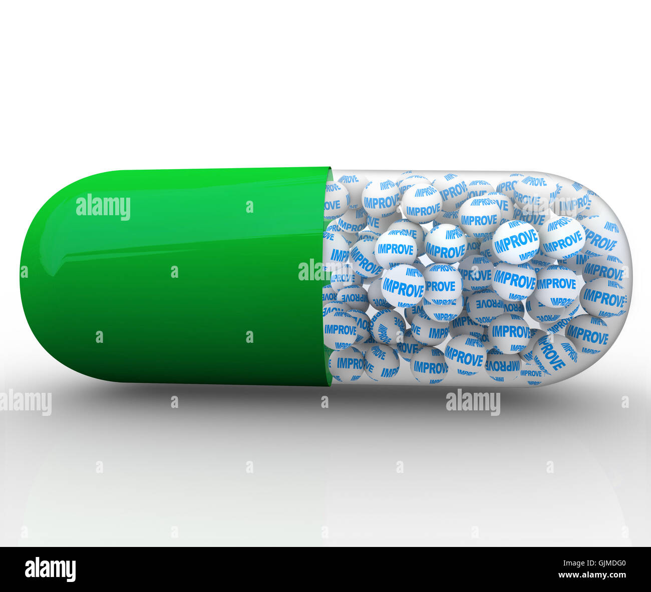 Improvement - Capsule Pill Filled with Improve Balls Stock Photo - Alamy