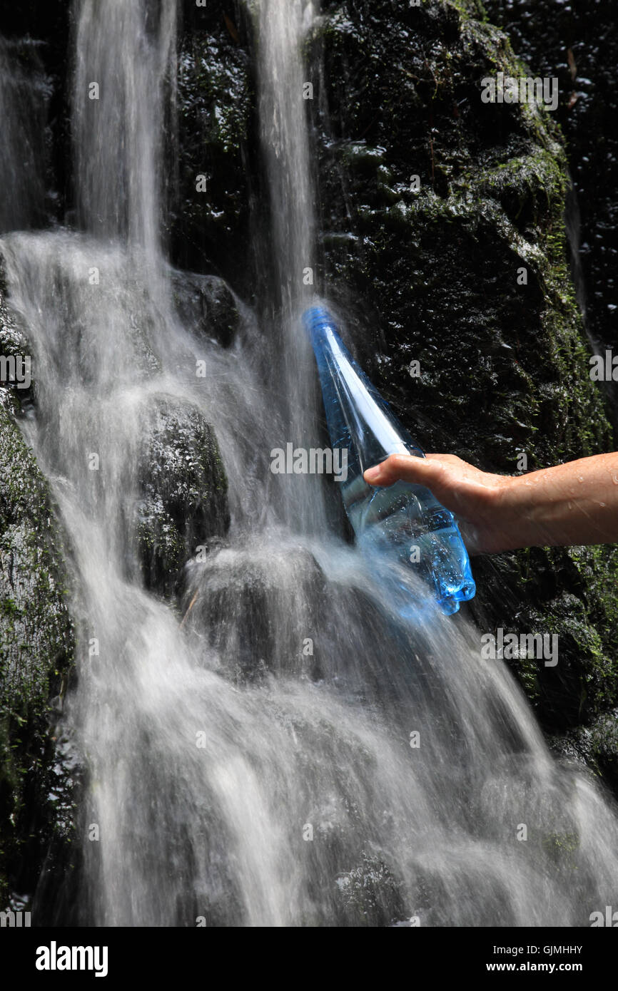hand waterfall bottle Stock Photo - Alamy