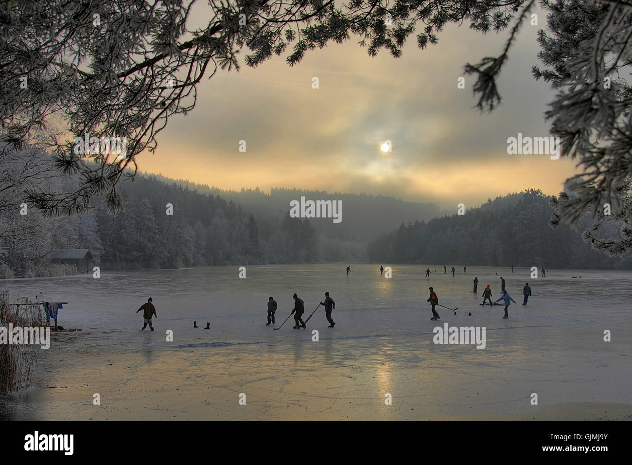 ice skating on the lake Stock Photo - Alamy