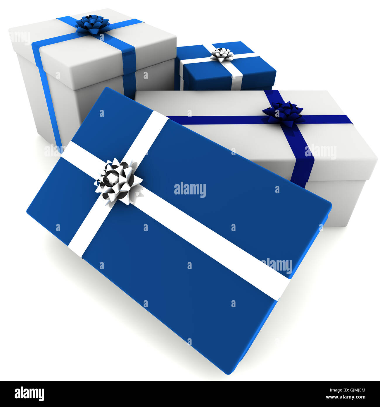 3d christmas gift box white blue ribbon hi-res stock photography and ...