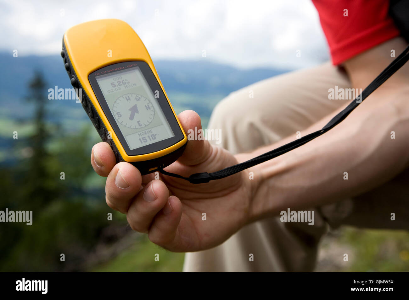 hand with gps receiver Stock Photo - Alamy