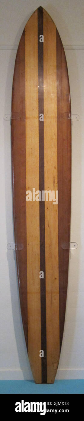 This 'Hot curl' surfboard, crafted from redwood and balsa wood, was ...