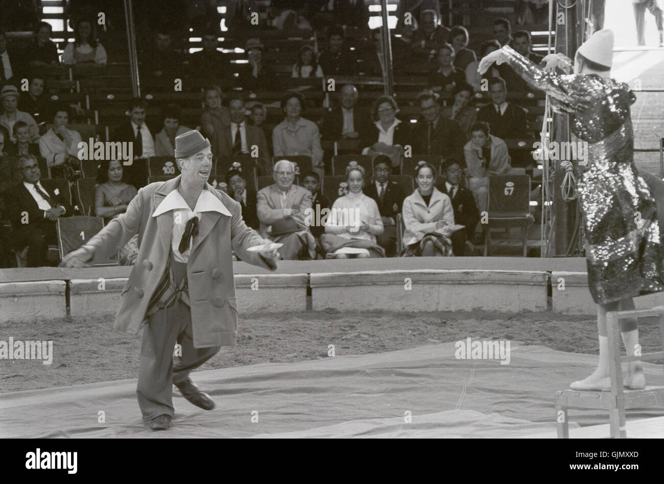 This photograph captures Charlie Chaplin performing at the Knie Circus ...