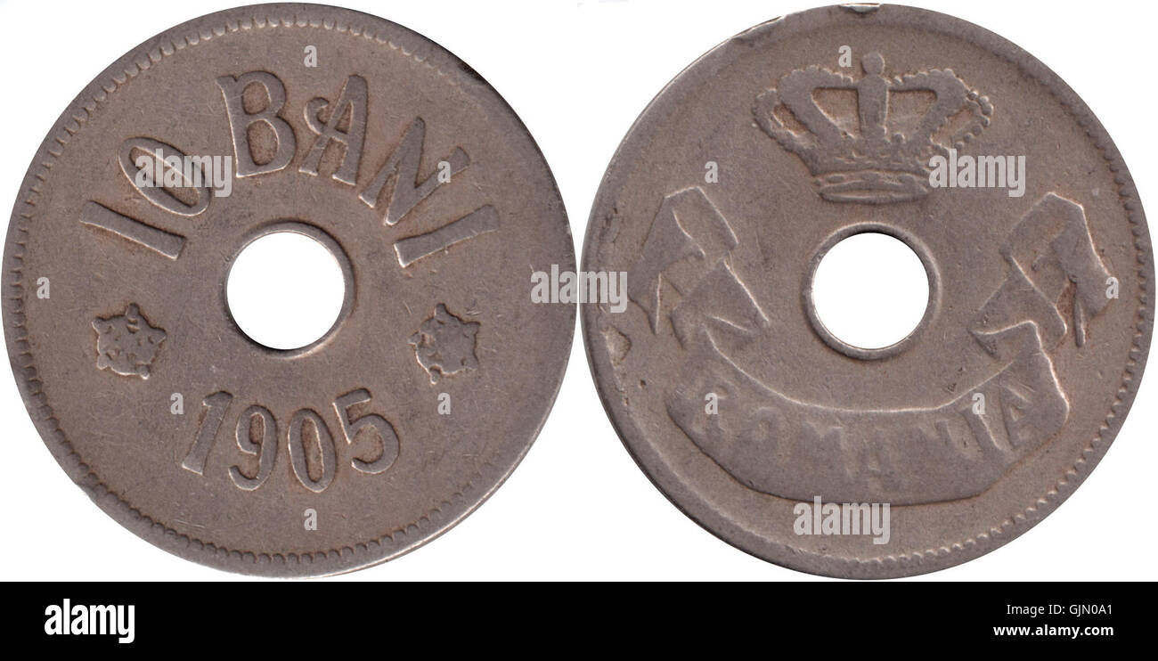This coin from Romania, issued in 1905, features a denomination of 10 ...