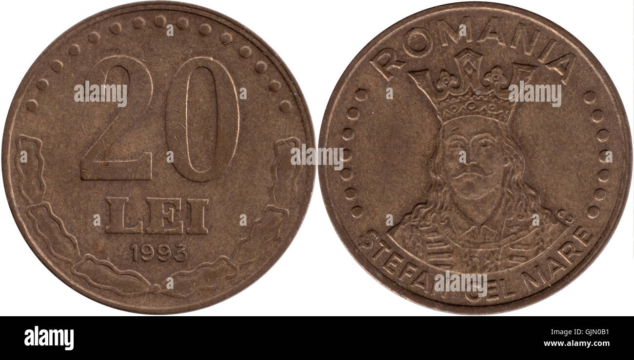 The 1993 20 Lei coin from Romania features a commemorative design ...