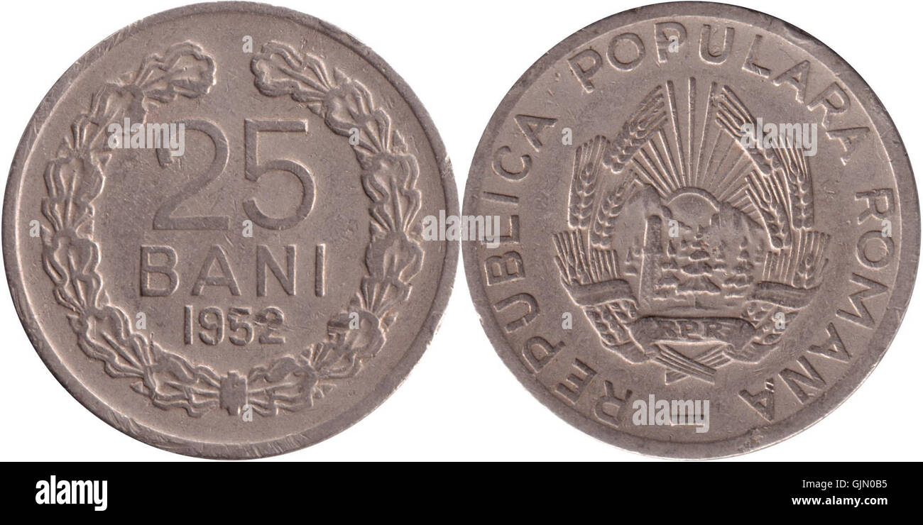 A 25 bani coin from Romania, minted in 1952. This coin represents the ...
