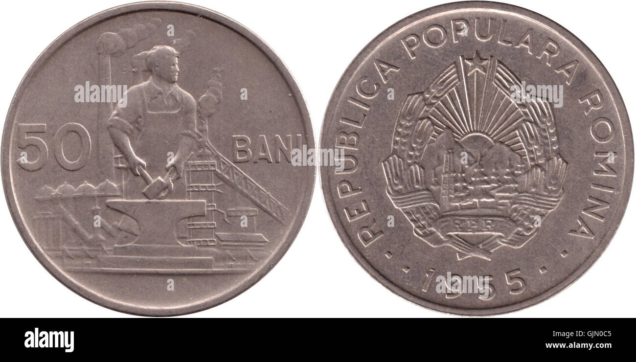 The 1955 Romanian 50 bani coin is a historical piece of currency ...