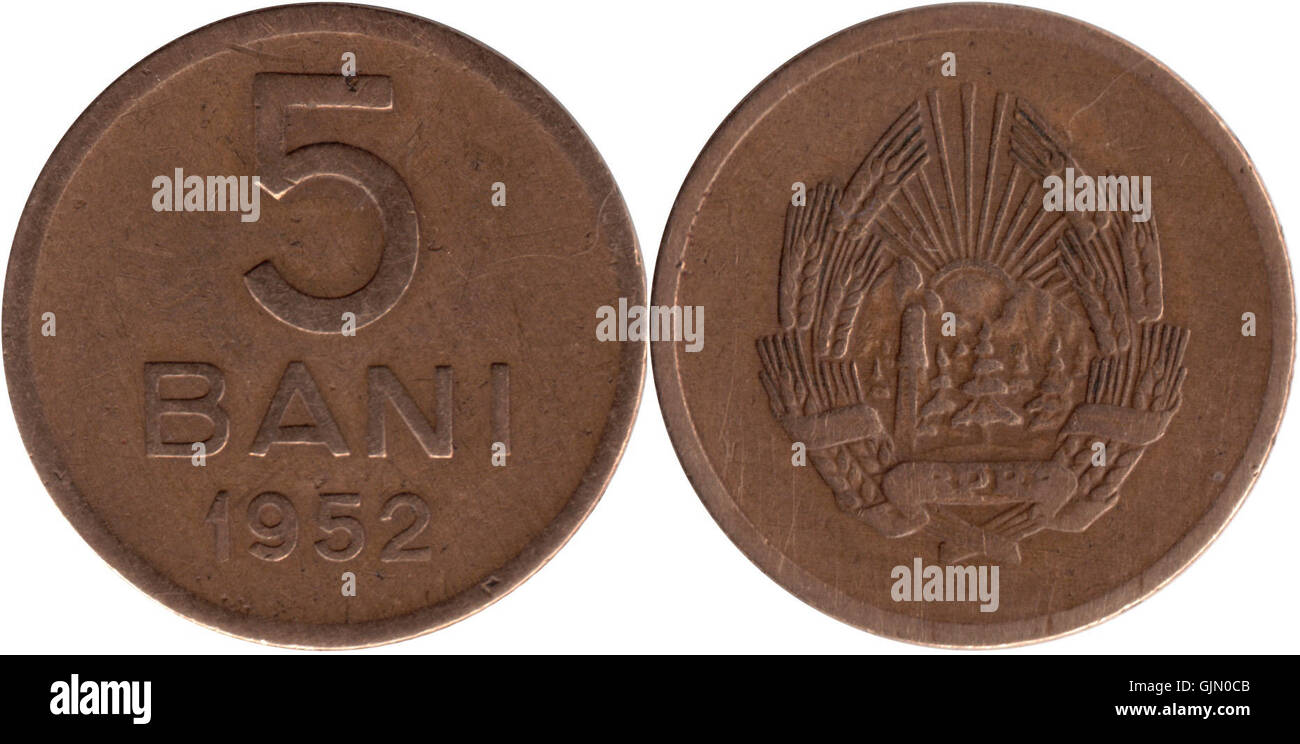 This 1952 Romanian coin features the denomination of 5 bani, which was ...
