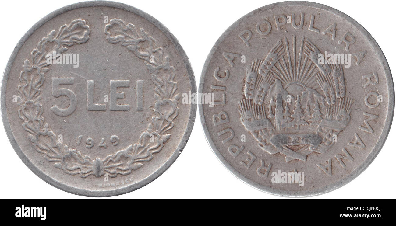 This 5 Lei coin from Romania, issued in 1949, is a piece of mid-20th ...