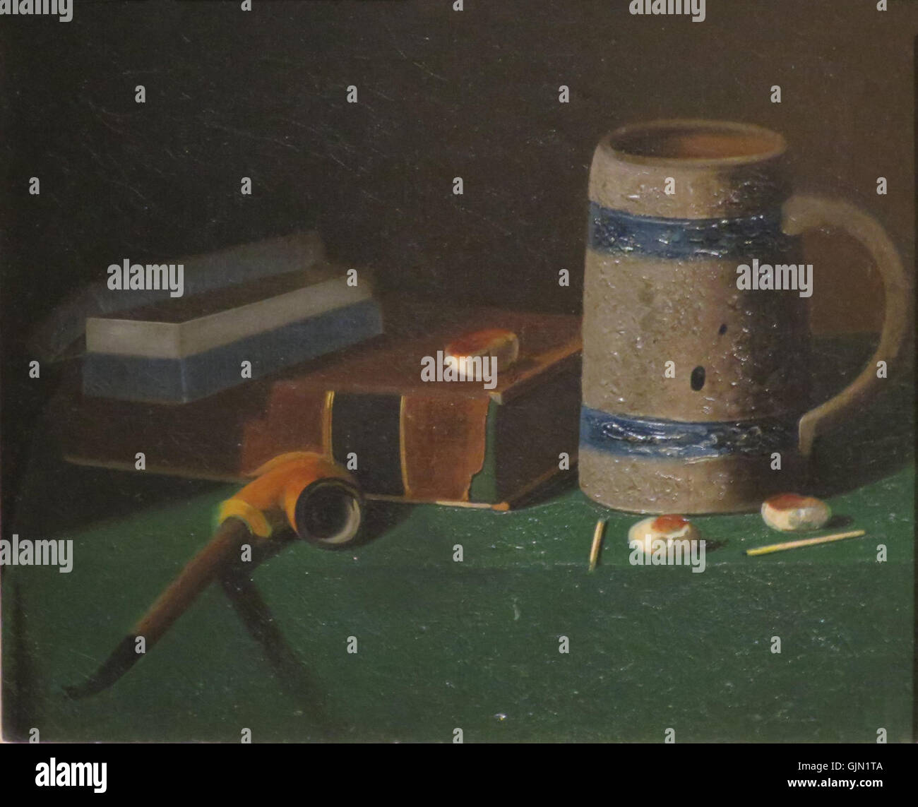 This still life painting by artist Peto, titled 'Mug, Book, Smoking ...