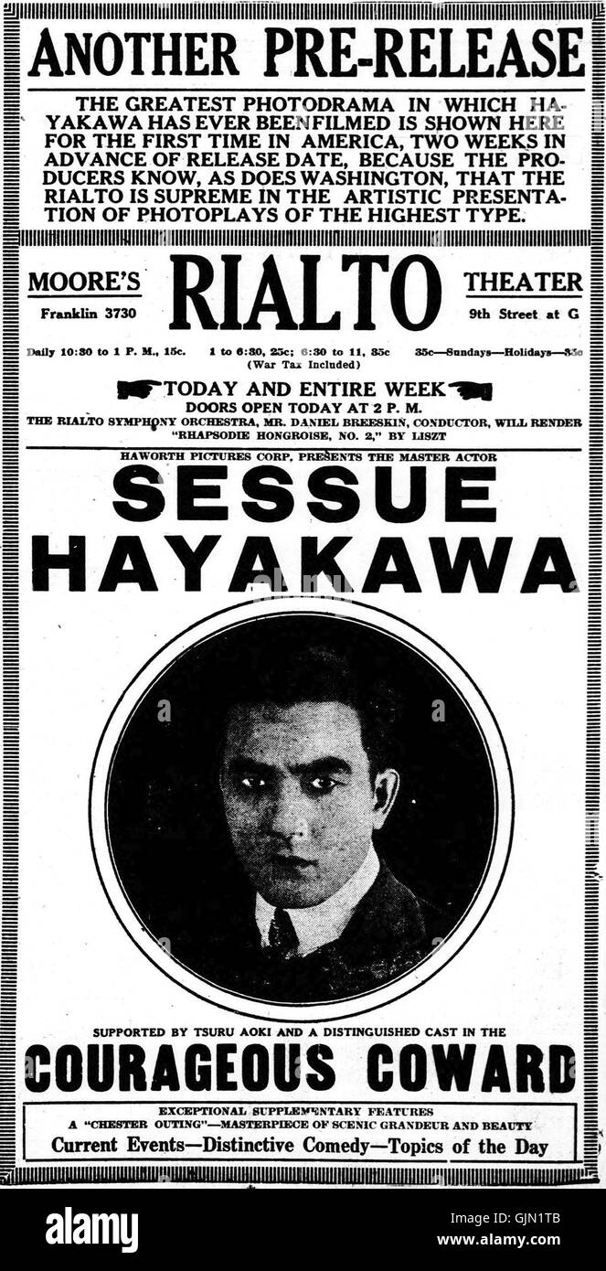 A 1919 newspaper advertisement titled 'Courageous Coward'. The ad ...
