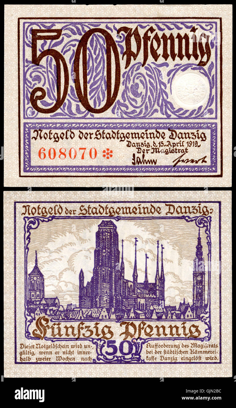 This 1919 coin, issued by the Danzig City Council, features a 50 ...