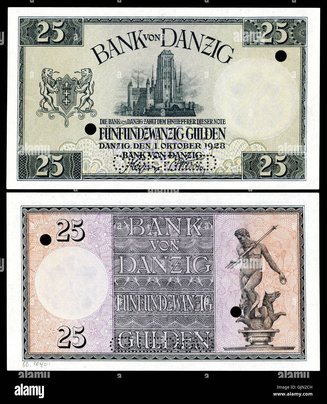 The 1928 Bank von Danzig 25 Gulden banknote was issued in the Free City ...