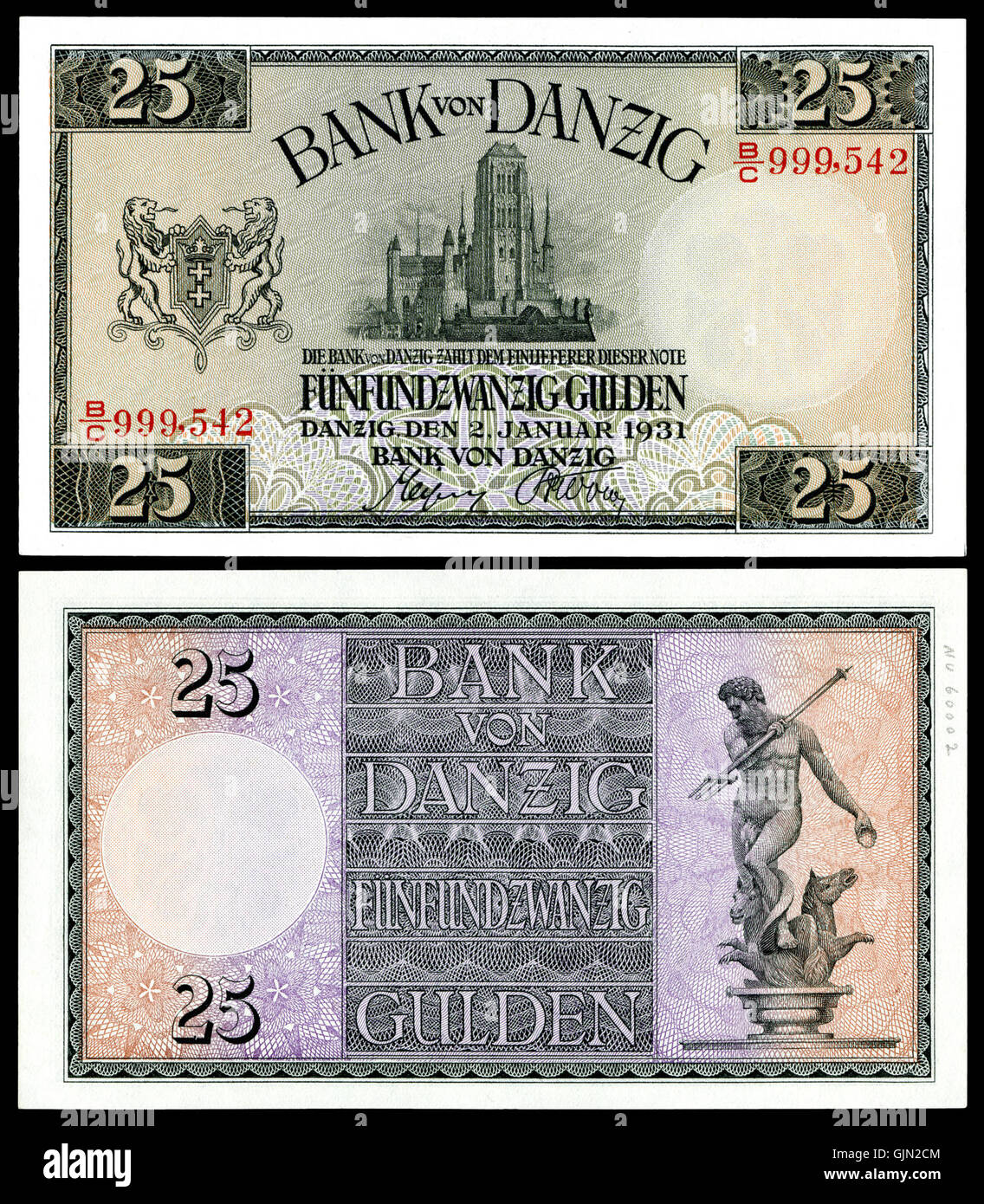 DAN 61 Bank von Danzig 25 Gulden (1931 Stock Photo - Alamy