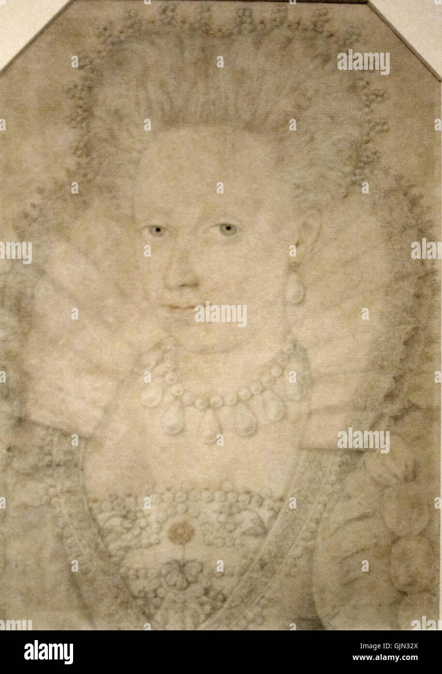 This portrait, attributed to an unknown artist, depicts Queen Mary ...