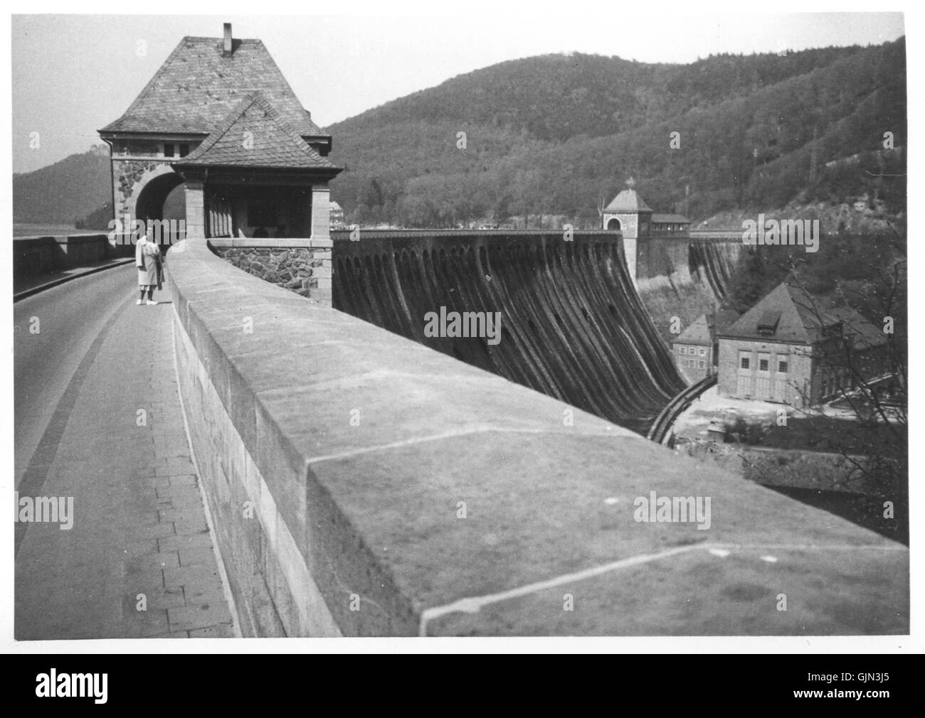 A photograph of the Edertalsperre dam, taken in 1956, showing the ...