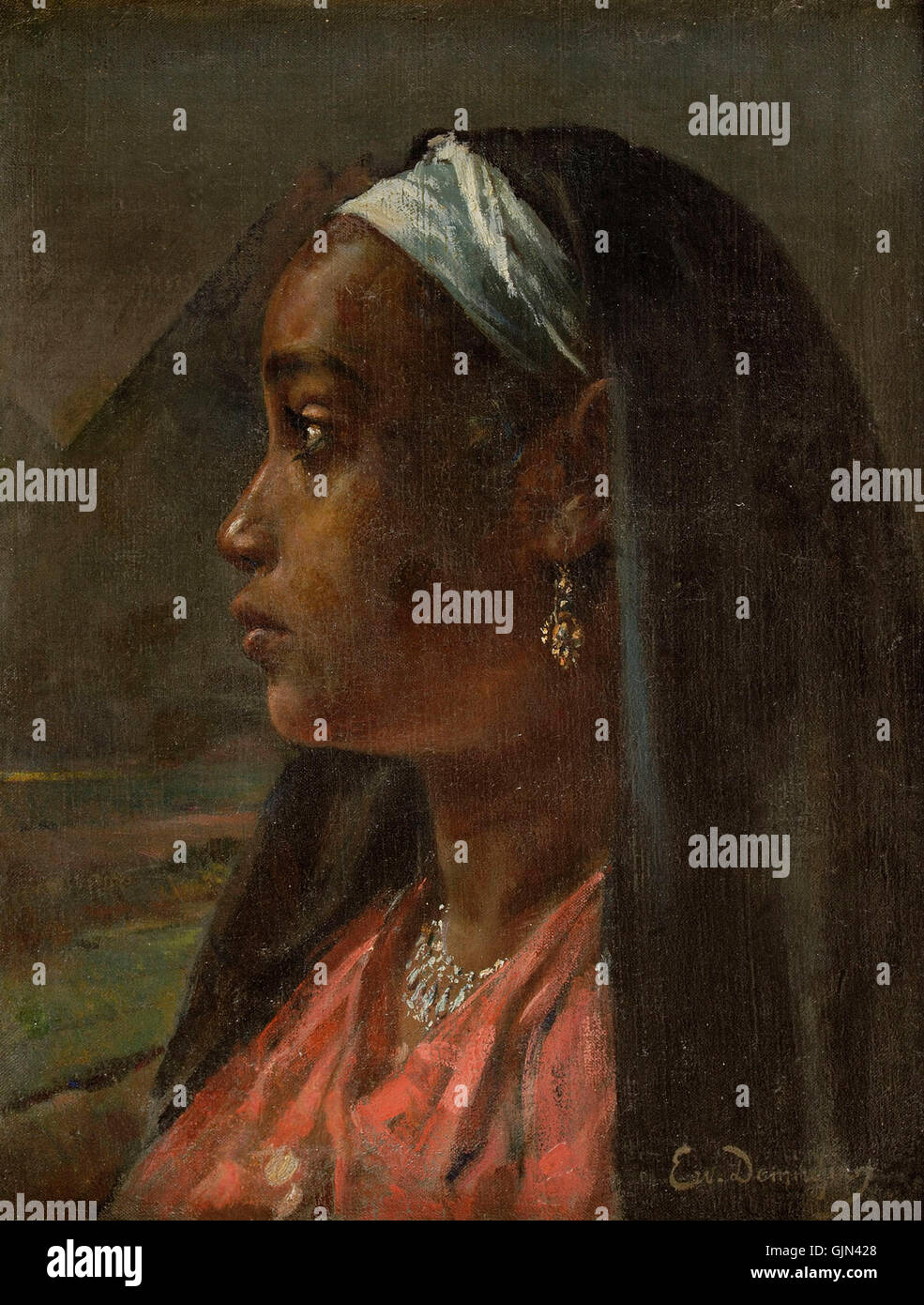 A painting by Ervand Demerdjian titled 'Nubian Girl,' depicting the ...
