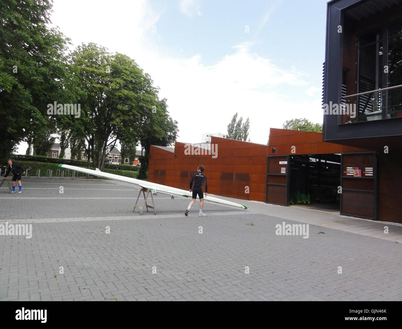 This image shows the De Hertog Rowing Club boathouse and its landing ...